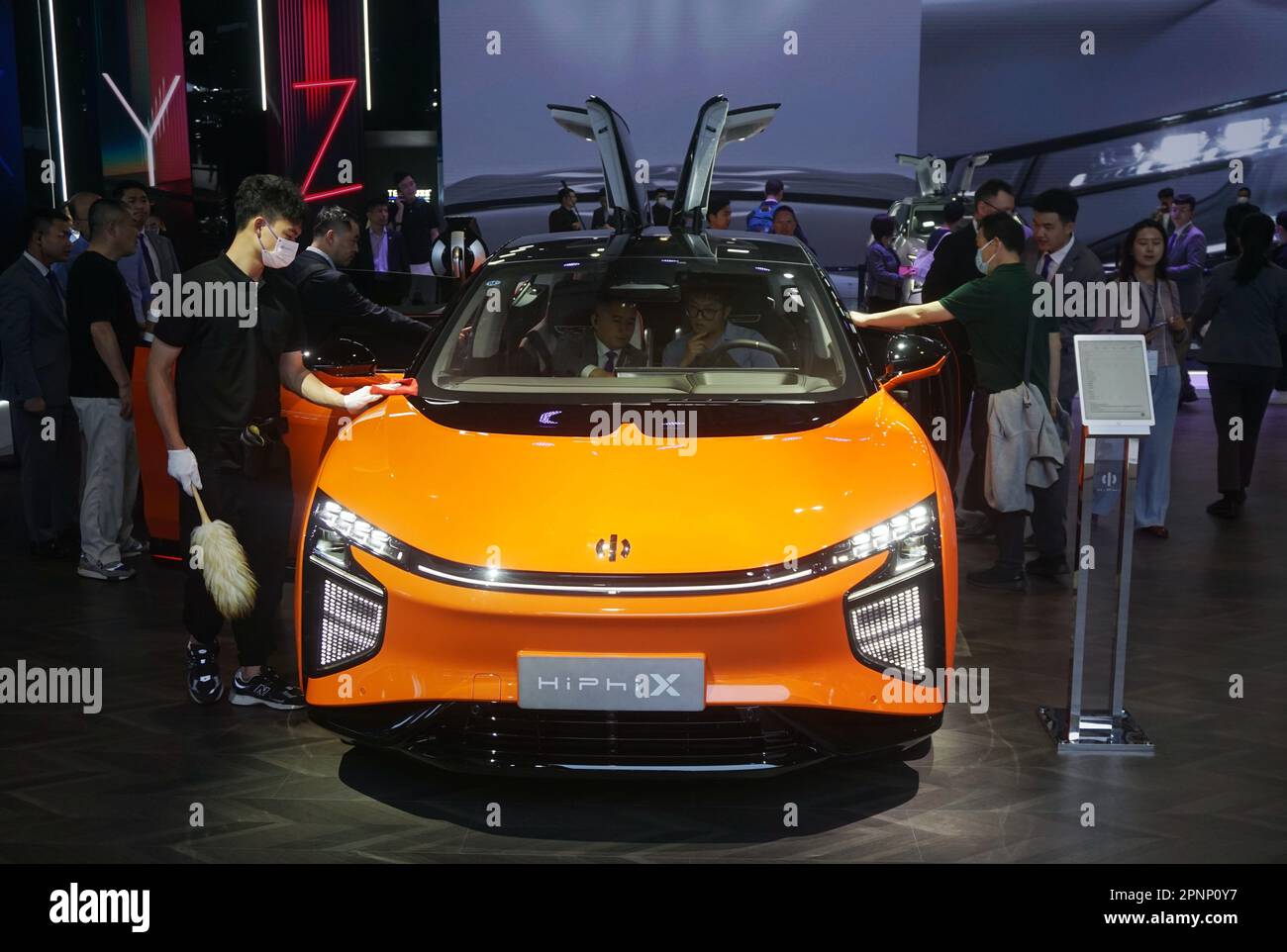 SHANGHAI, CHINA - APRIL 20, 2023 - Spectators look at the new car of ...