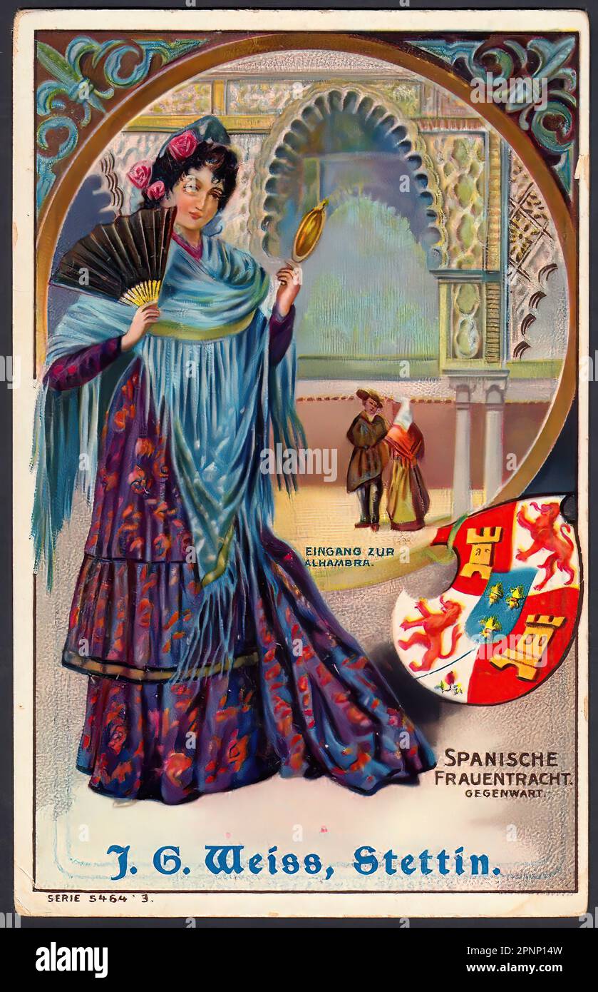 Spanish Lady in Costume - Vintage German Tradecard Stock Photo - Alamy