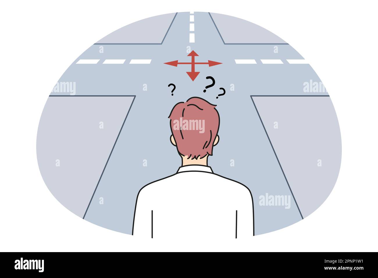 Frustration and choosing way concept. Businessman standing backwards ...