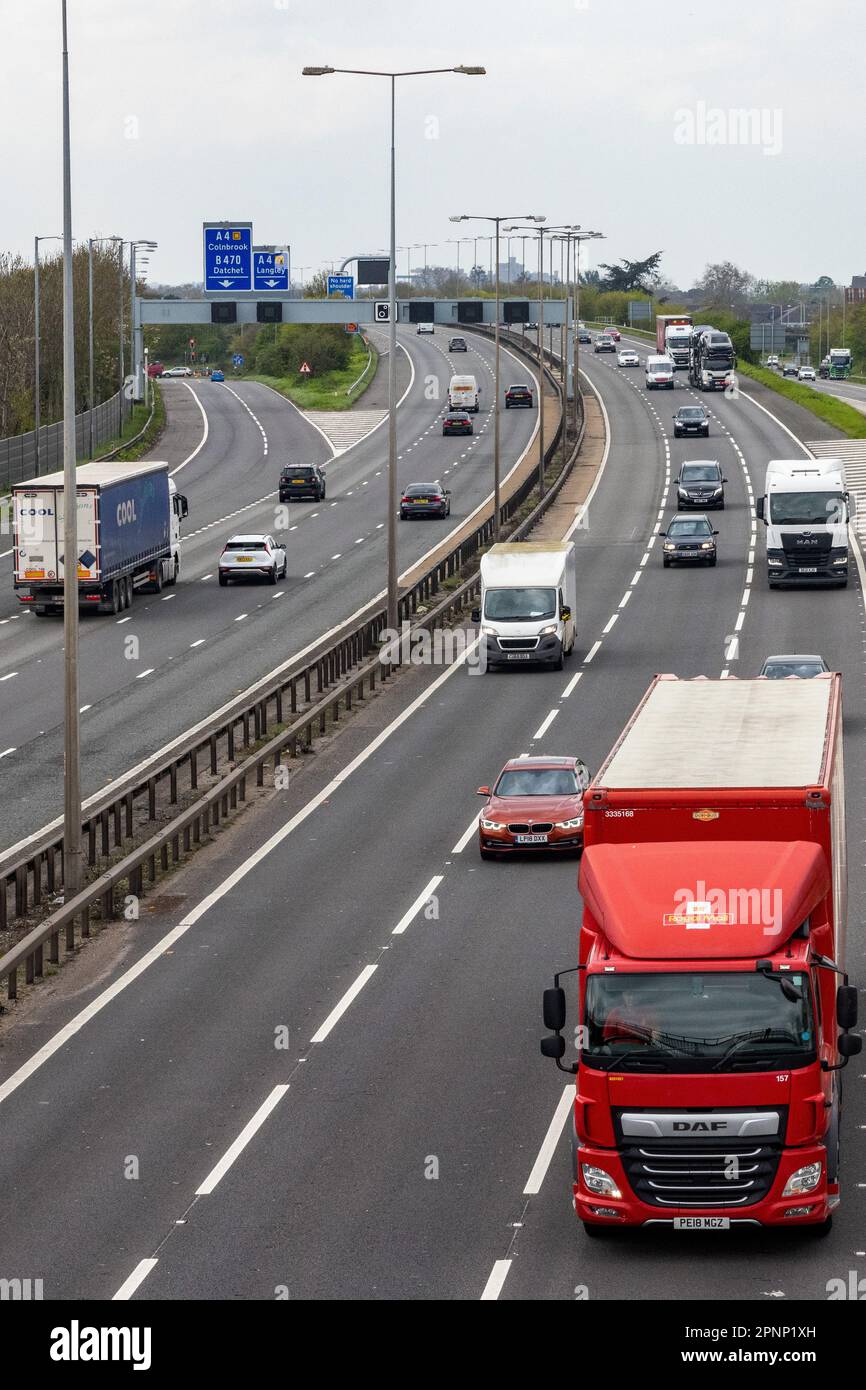 Slough, UK. 19th April, 2023. Vehicles pass along a recently completed ...