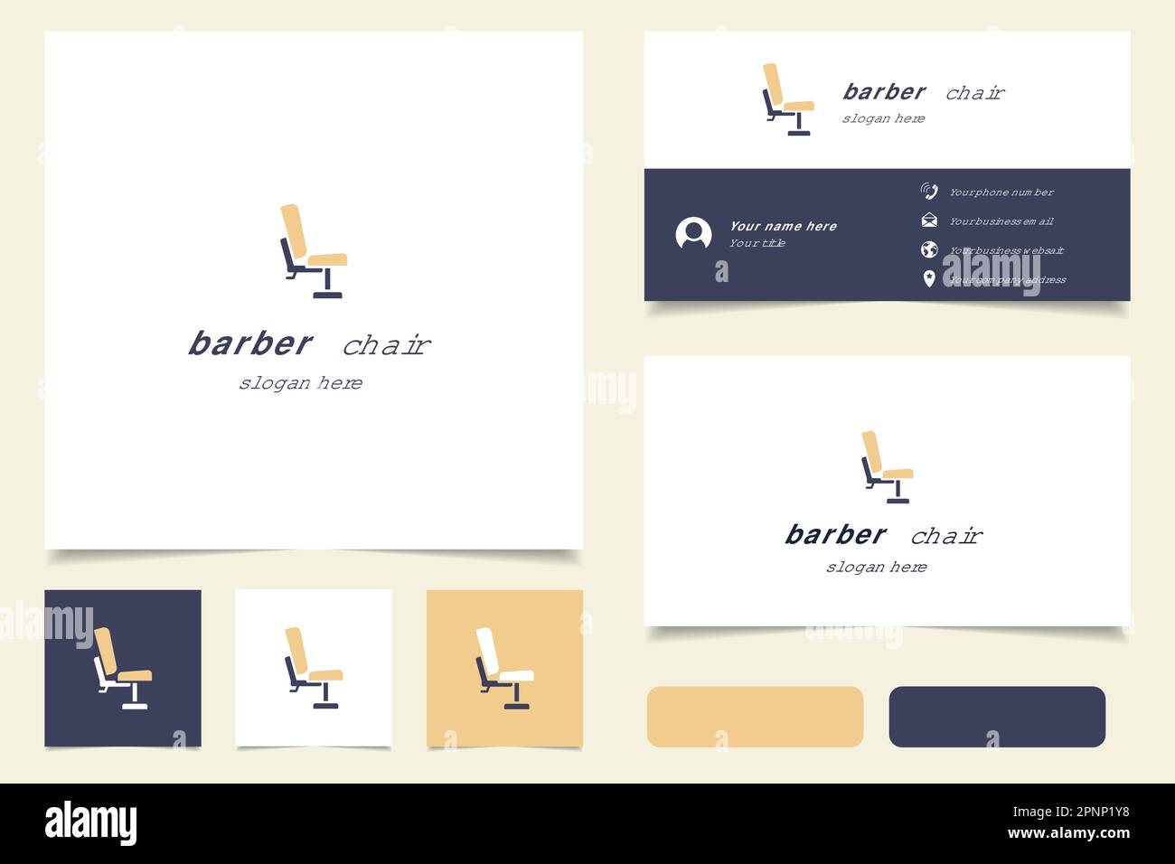Barber chair logo design with editable slogan. Branding book and ...