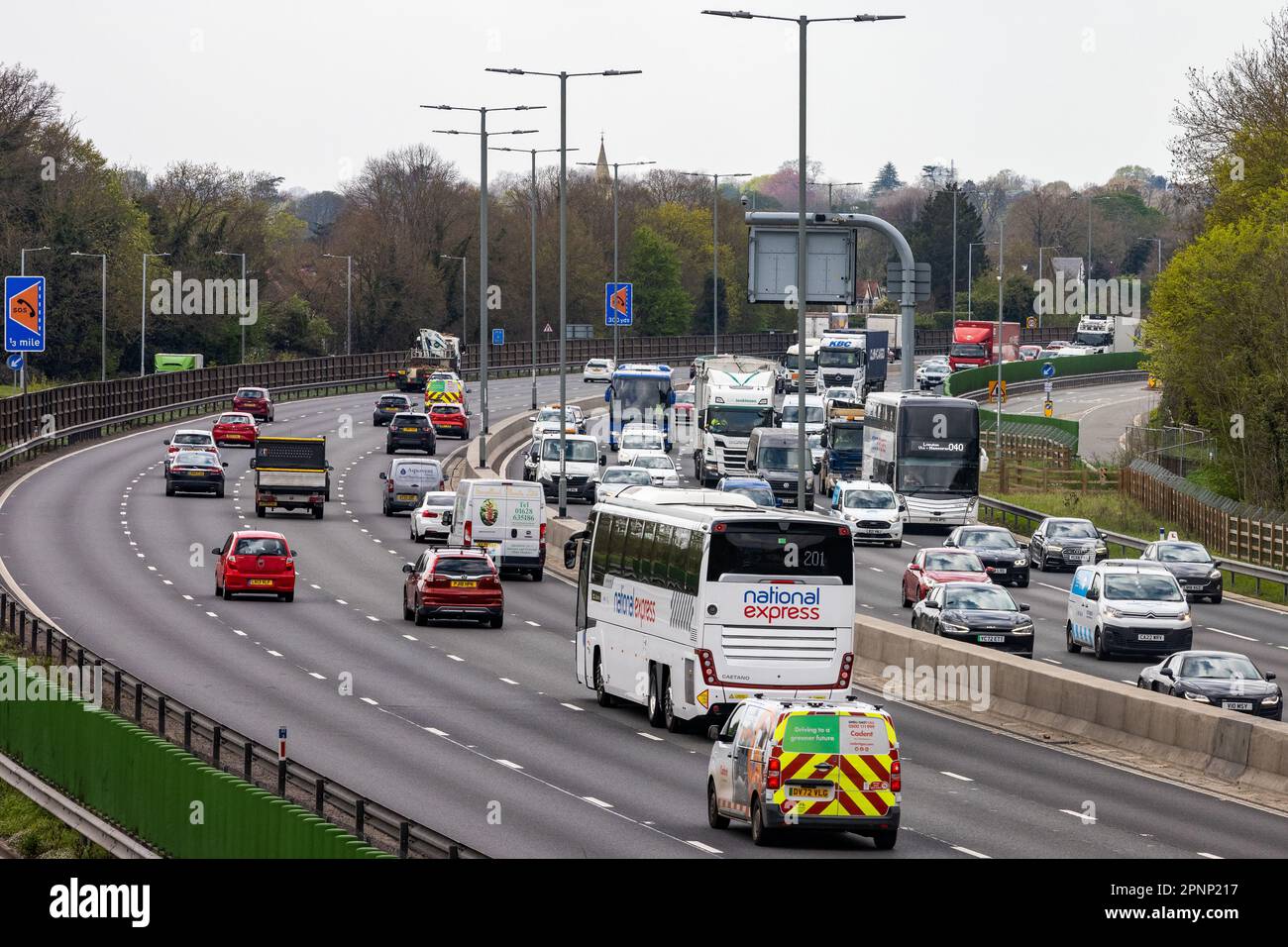 Slough, UK. 19th April, 2023. Vehicles pass along a recently completed ...