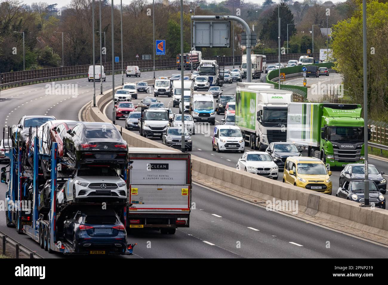 Slough, UK. 19th April, 2023. Vehicles pass along a recently completed ...