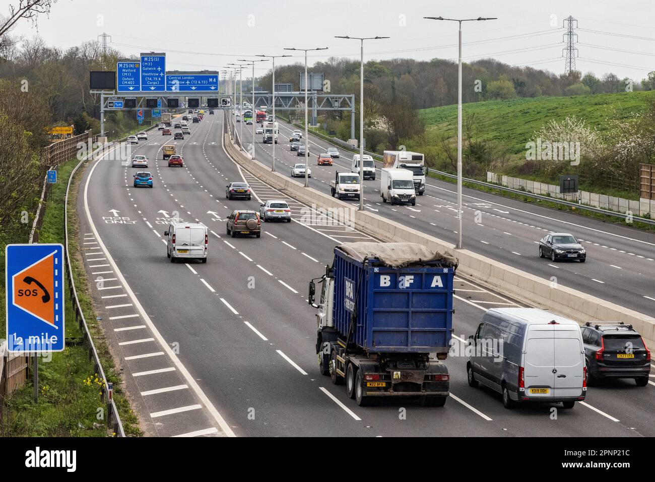 Slough, UK. 19th April, 2023. Vehicles pass along a recently completed ...