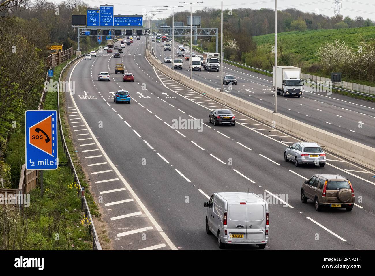 Slough, UK. 19th April, 2023. Vehicles pass along a recently completed ...