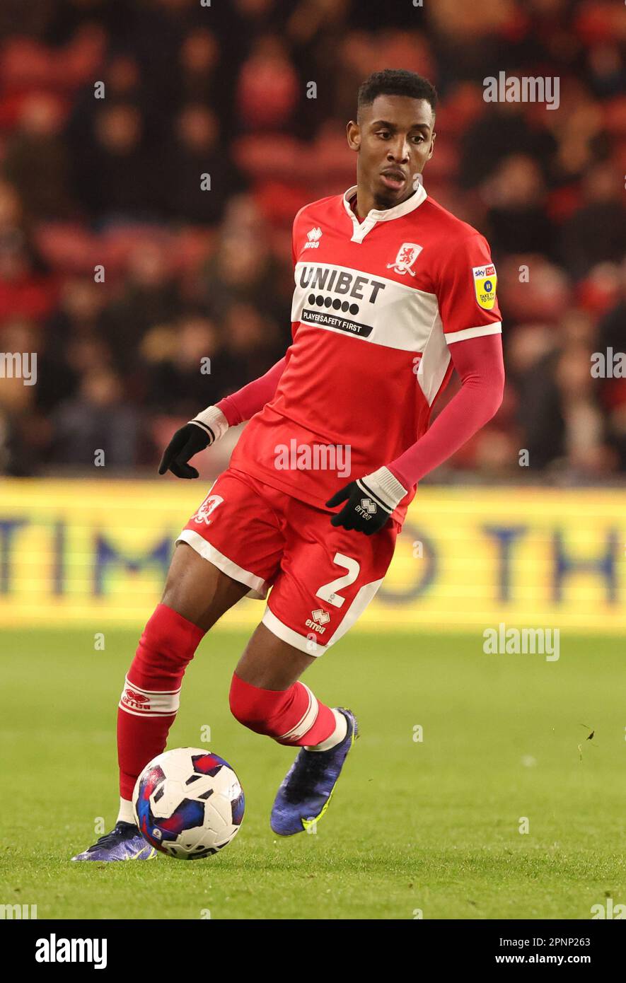 Isaiah Jones of Middlesbrough in action during the Sky Bet Championship ...