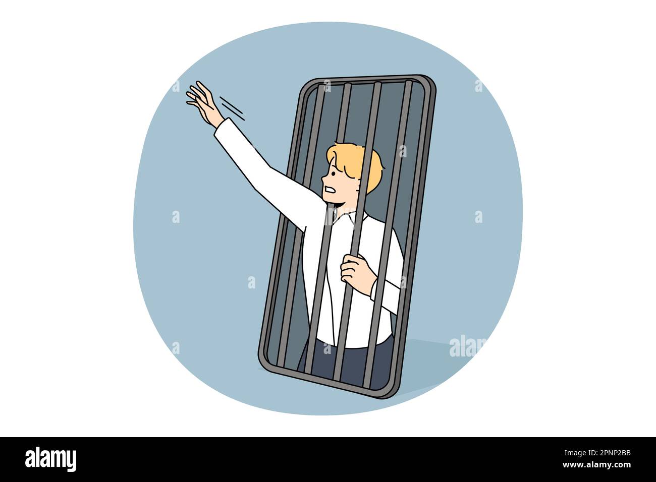 Phone and technologies addiction concept. Young stressed businessman ...