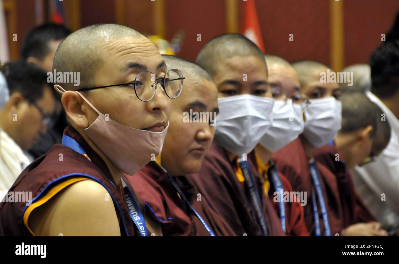 New Delhi, Delhi, India. 20th Apr, 2023. Monks listen to Prime Minister ...