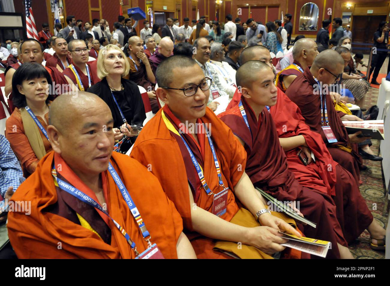 New Delhi, Delhi, India. 20th Apr, 2023. Monks listen to Prime Minister ...