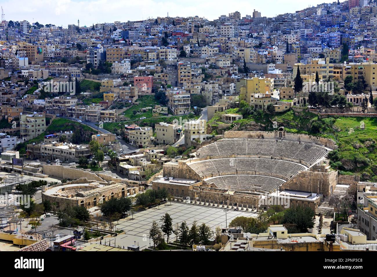 View of city and Roman Theatre, Amman, Kingdom of Jordan Amman, Jordan ...
