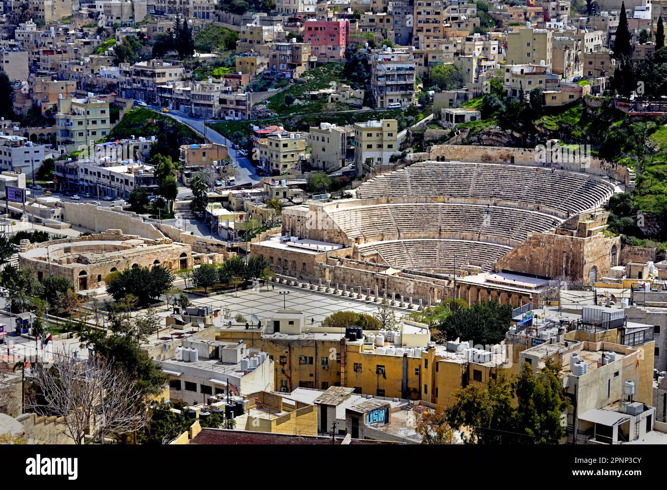 View of city and Roman Theatre, Amman, Kingdom of Jordan Amman, Jordan ...