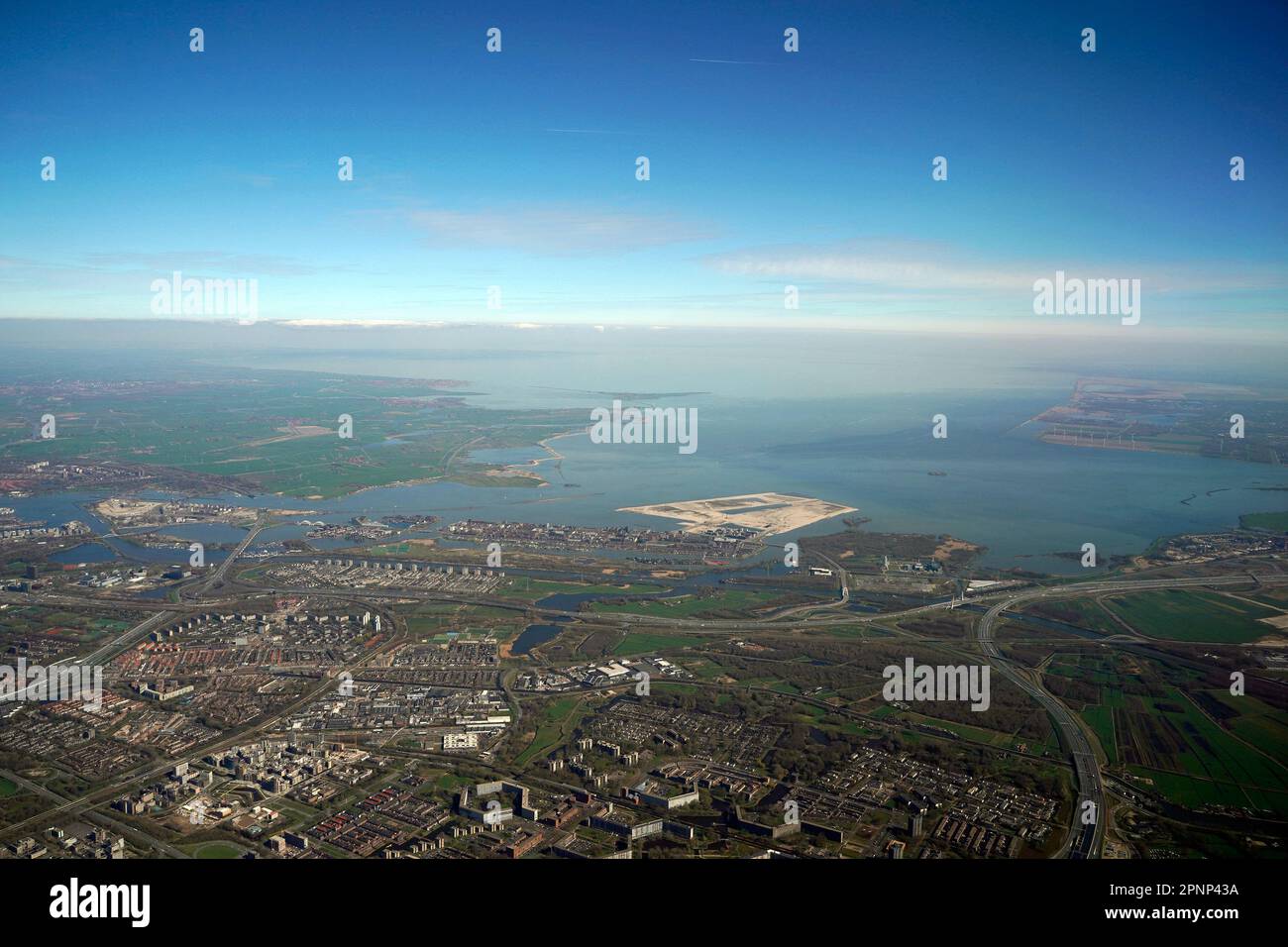 rotterdam north sea aerial Netherlands holland panorama from airplane ...