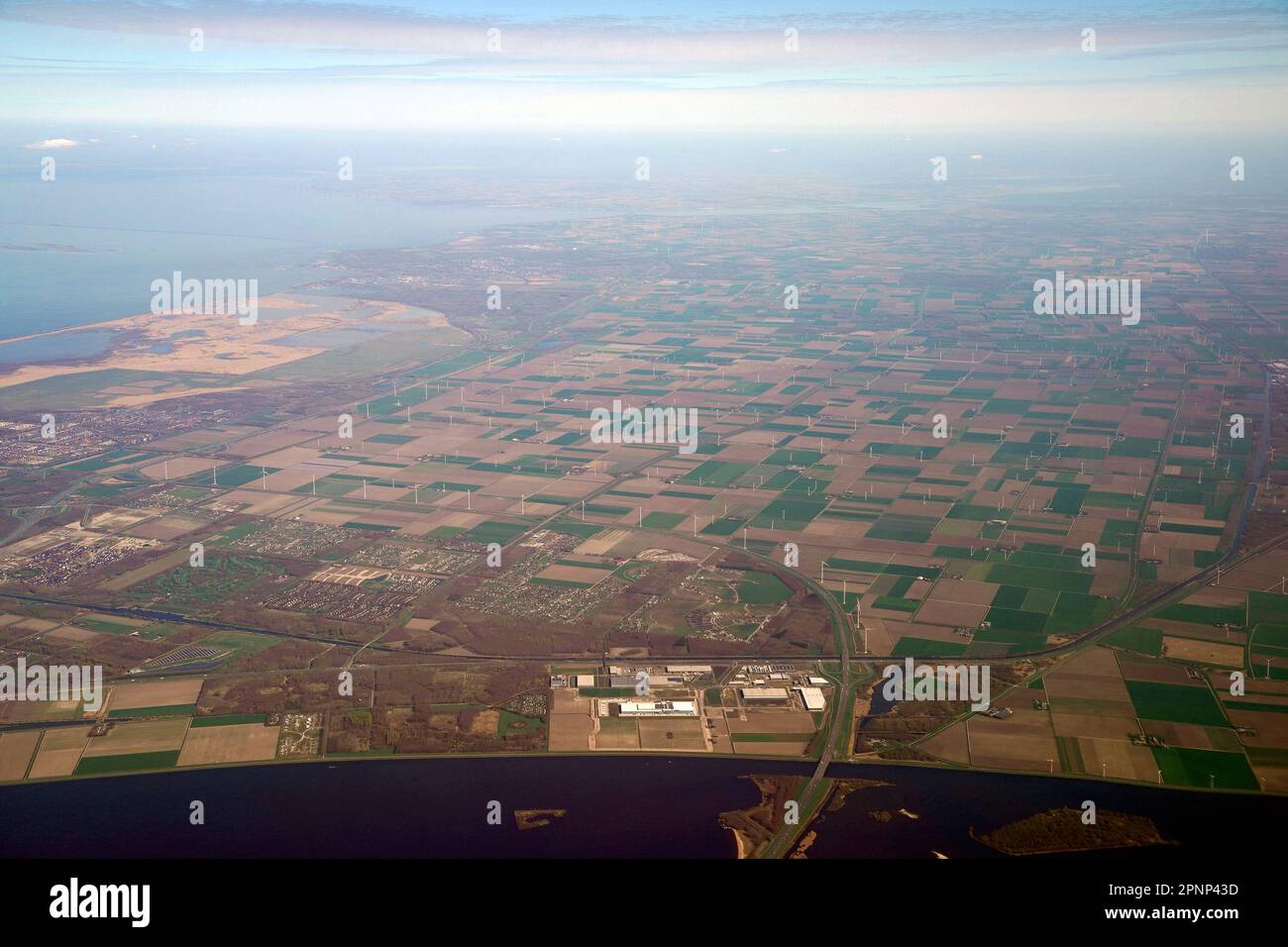 rotterdam north sea aerial Netherlands holland panorama from airplane ...