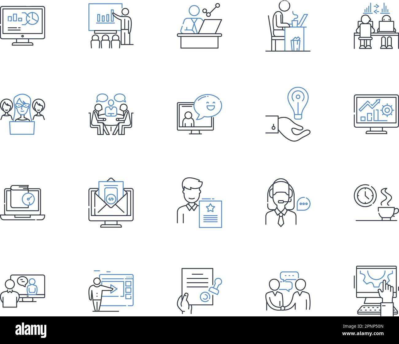 Synergistic Action Line Icons Collection Collaboration Partnership Alignment Coordination