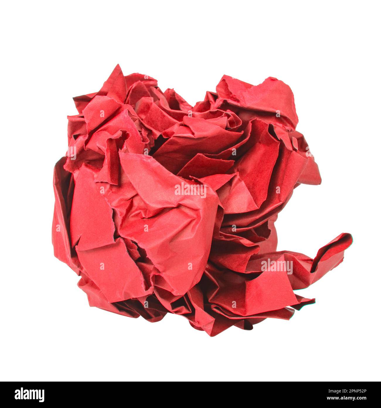 Red colored paper ball isolated on white background. Picture taken in ...