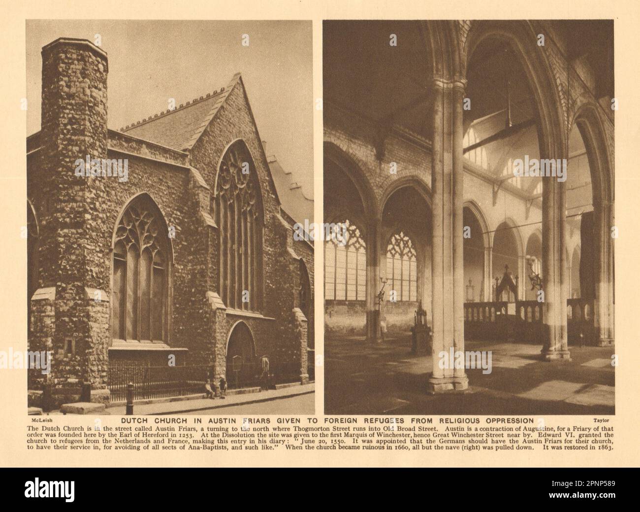 Dutch church in Austin Friars. Nederlandse Kerk. Refugees 1926 old ...