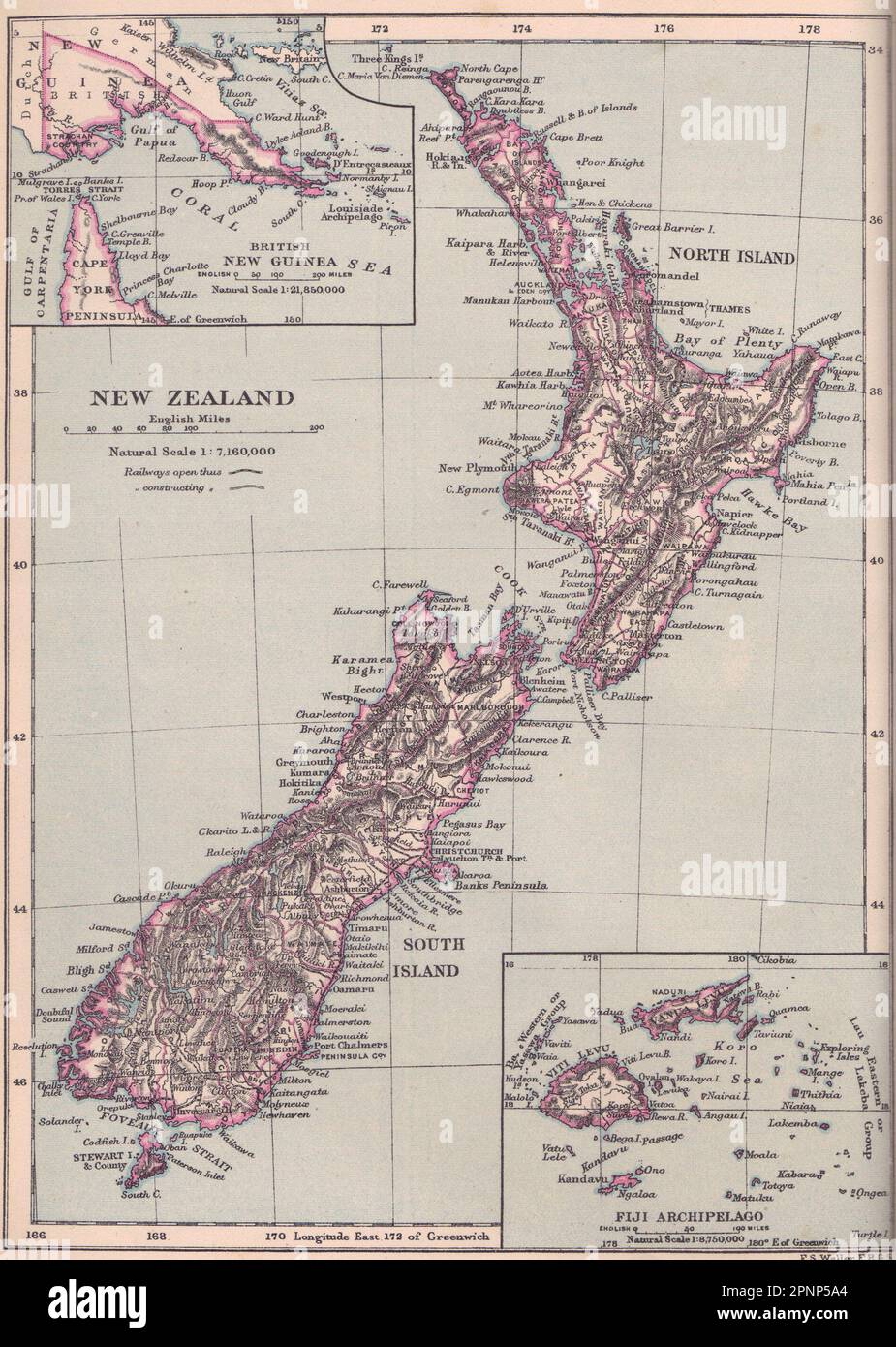 Map of New Zealand. New Zealand 1890 old antique vintage plan chart ...
