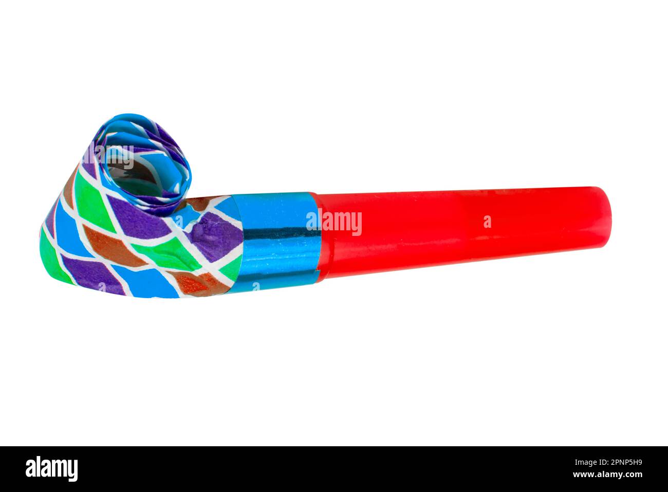 Party blower horn noisemaker rolled for birthday isolated on the white ...
