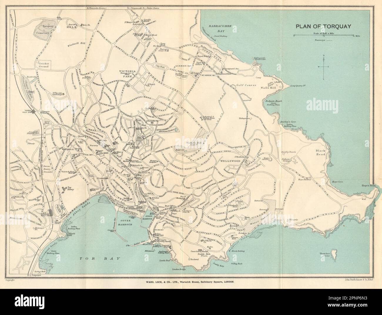 TORQUAY vintage tourist town city resort plan. Devon. WARD LOCK 1924 ...