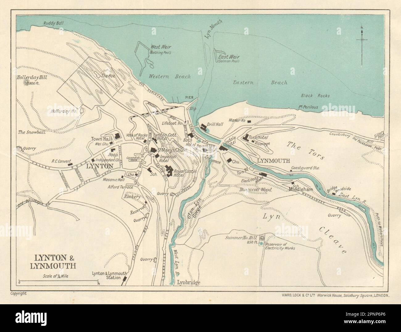LYNTON & LYNMOUTH vintage town/city plan. Devon. WARD LOCK 1934 old map ...