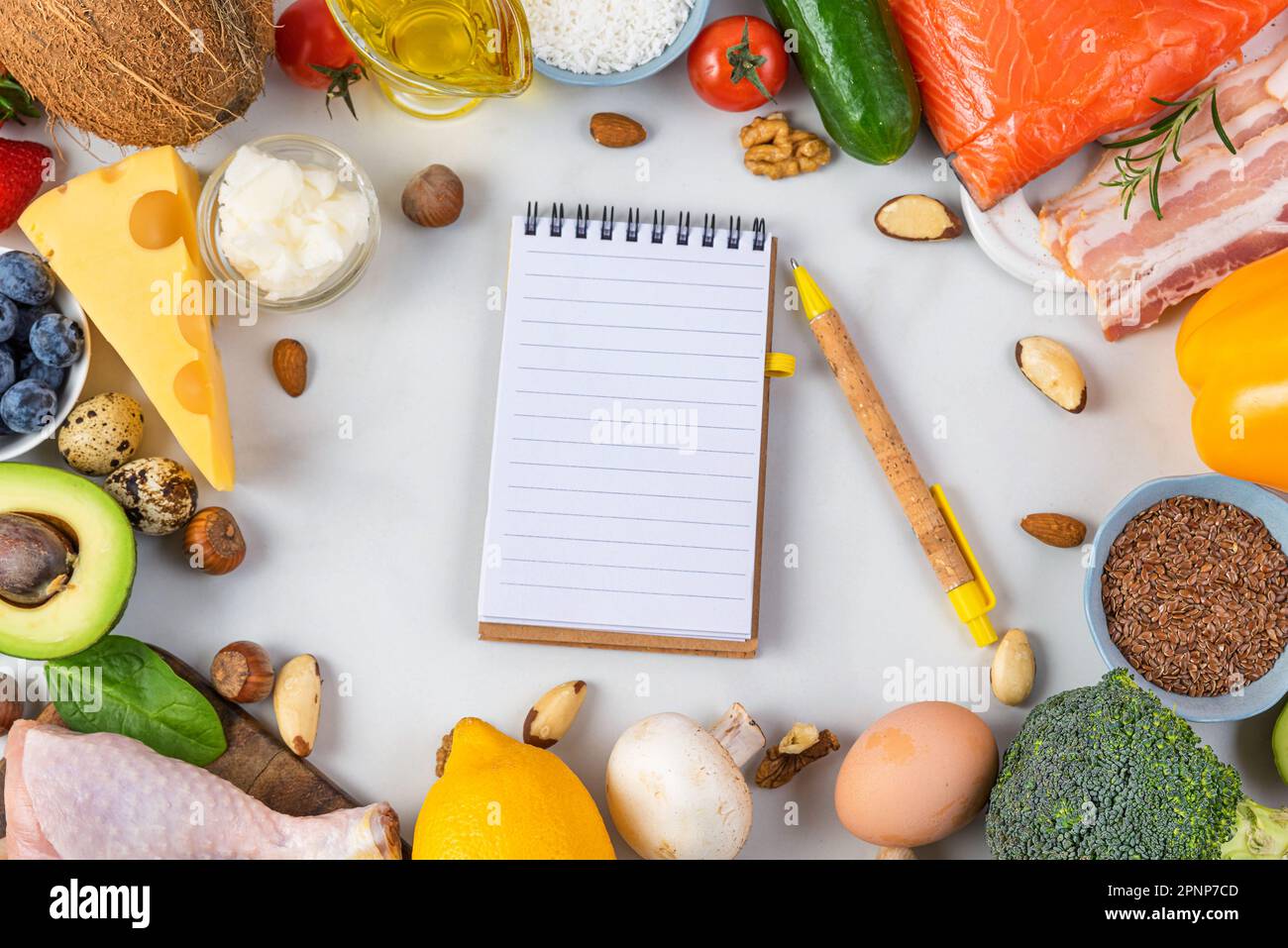 Low carb diet concept. Paper notebook for planning ketogenic diet meal ...