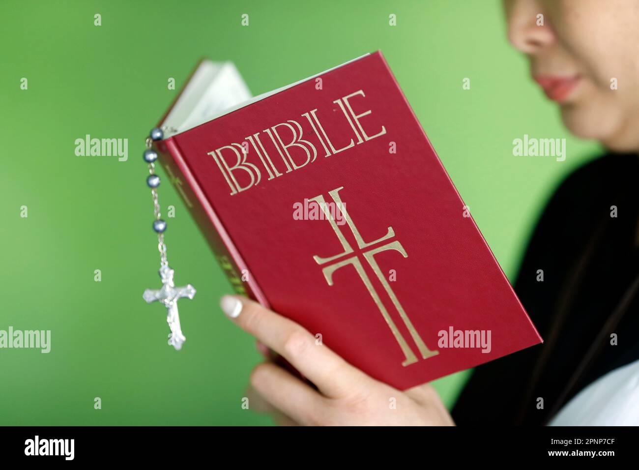 Woman reading the Holy Bible. Faith and religion concept Stock Photo ...