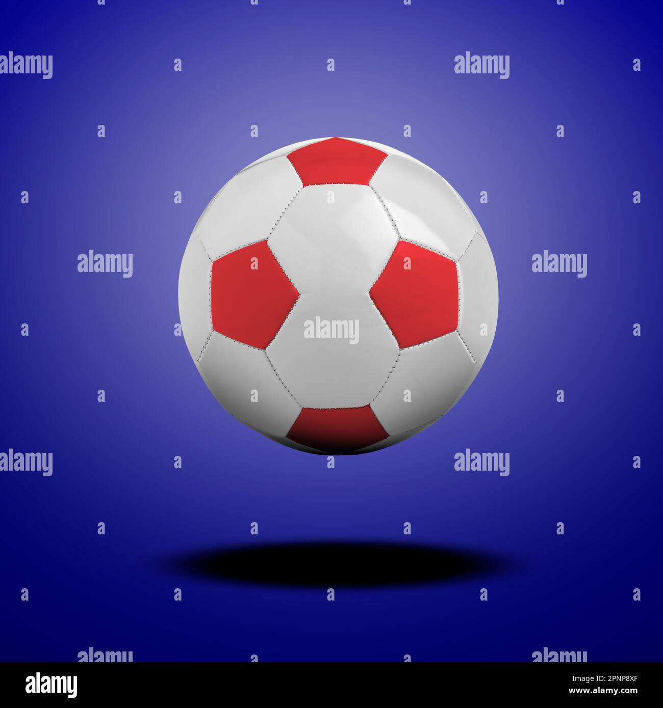 Floating Customizable White Soccer ball against blue radial background ...