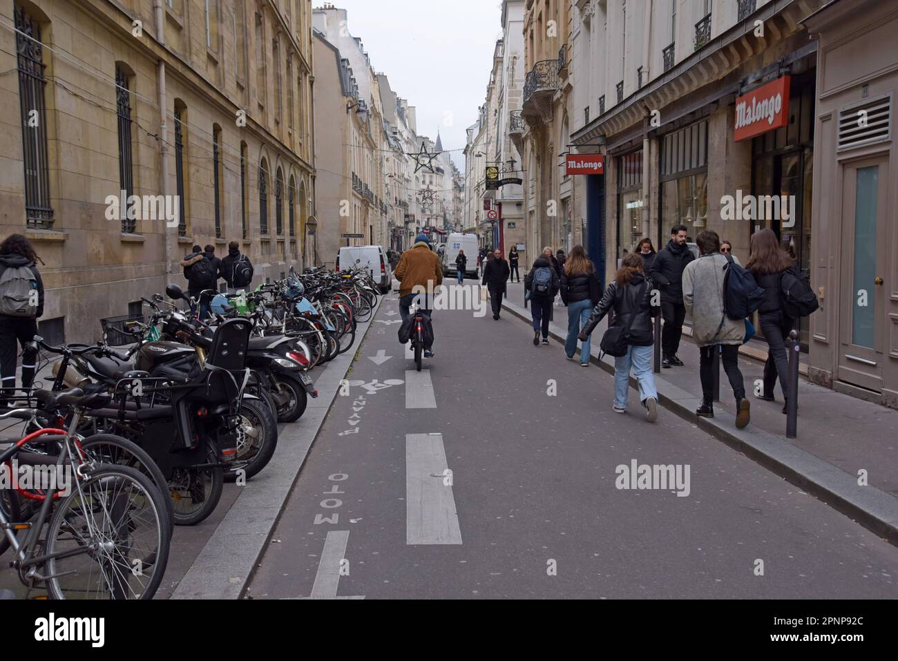 People cycling in newly created cycle lanes in Paris which has seen a ...