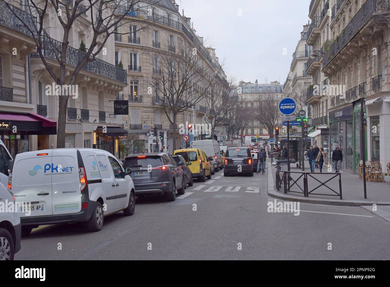 Cars queuing in rush hour traffic in Paris which recently started ...