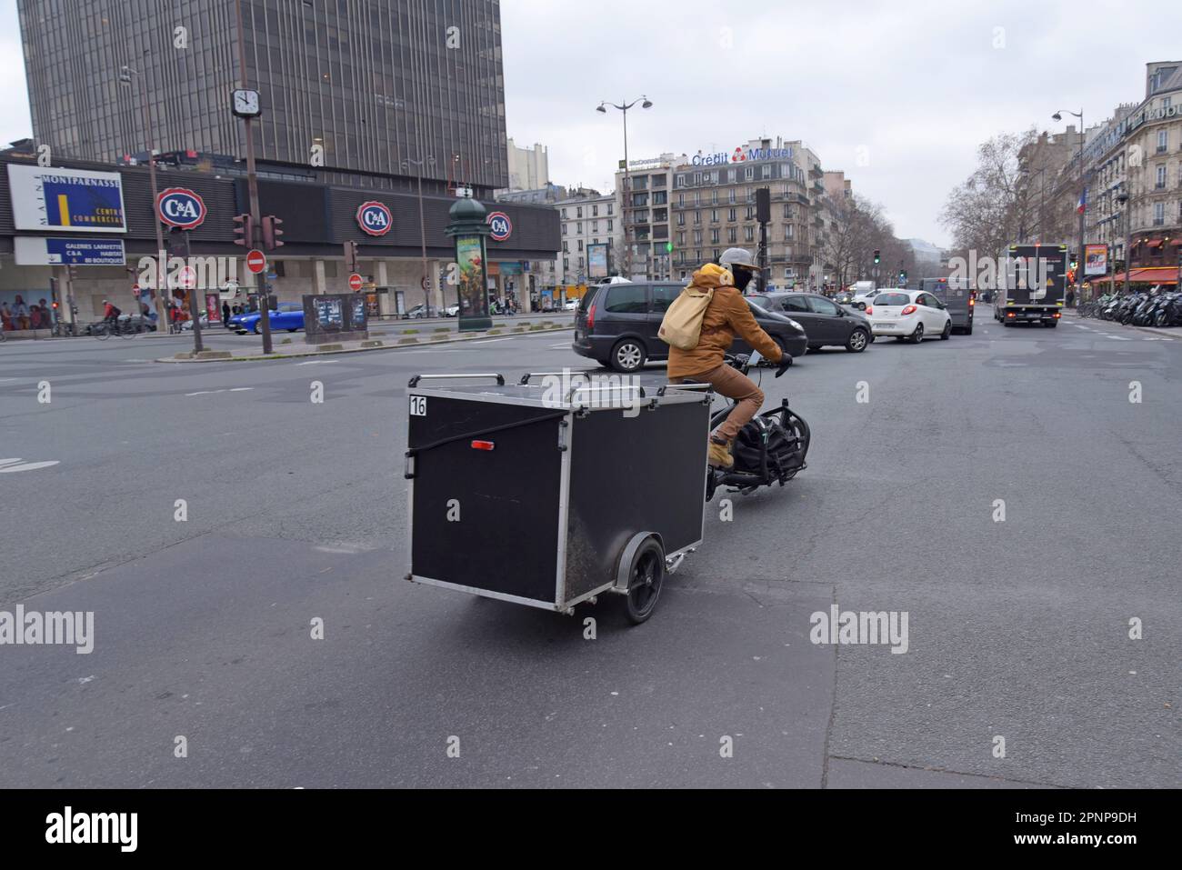 Load carrying cargo bikes on the streets of Paris, which has seen a huge rise in electric cycle ...