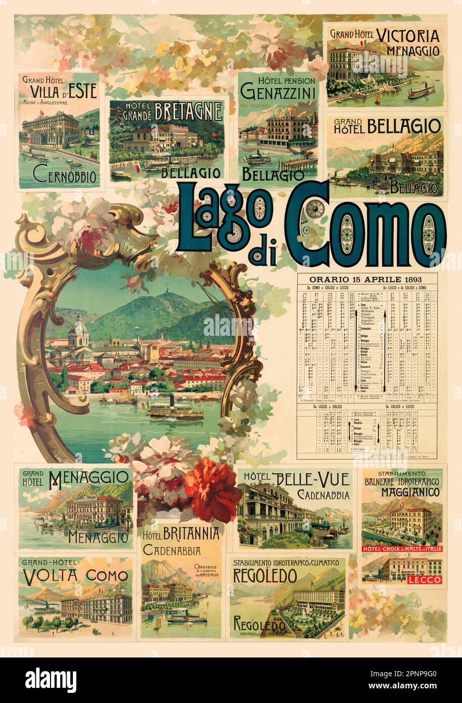 Lago di Como. Artist unknown. Poster published in 1893 in Italy Stock ...