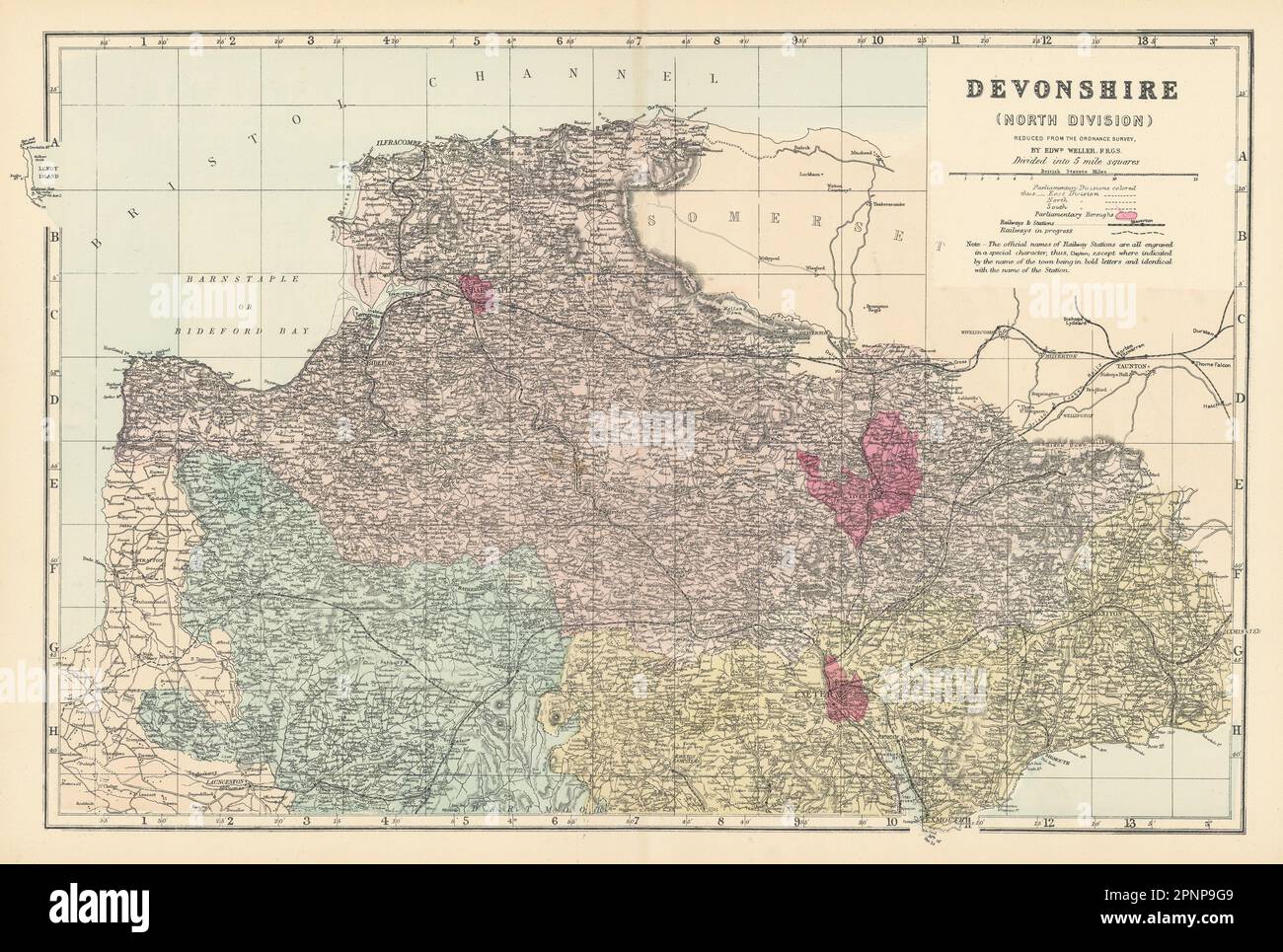 DEVON (North) antique county map by GW BACON 1885 old plan chart Stock ...