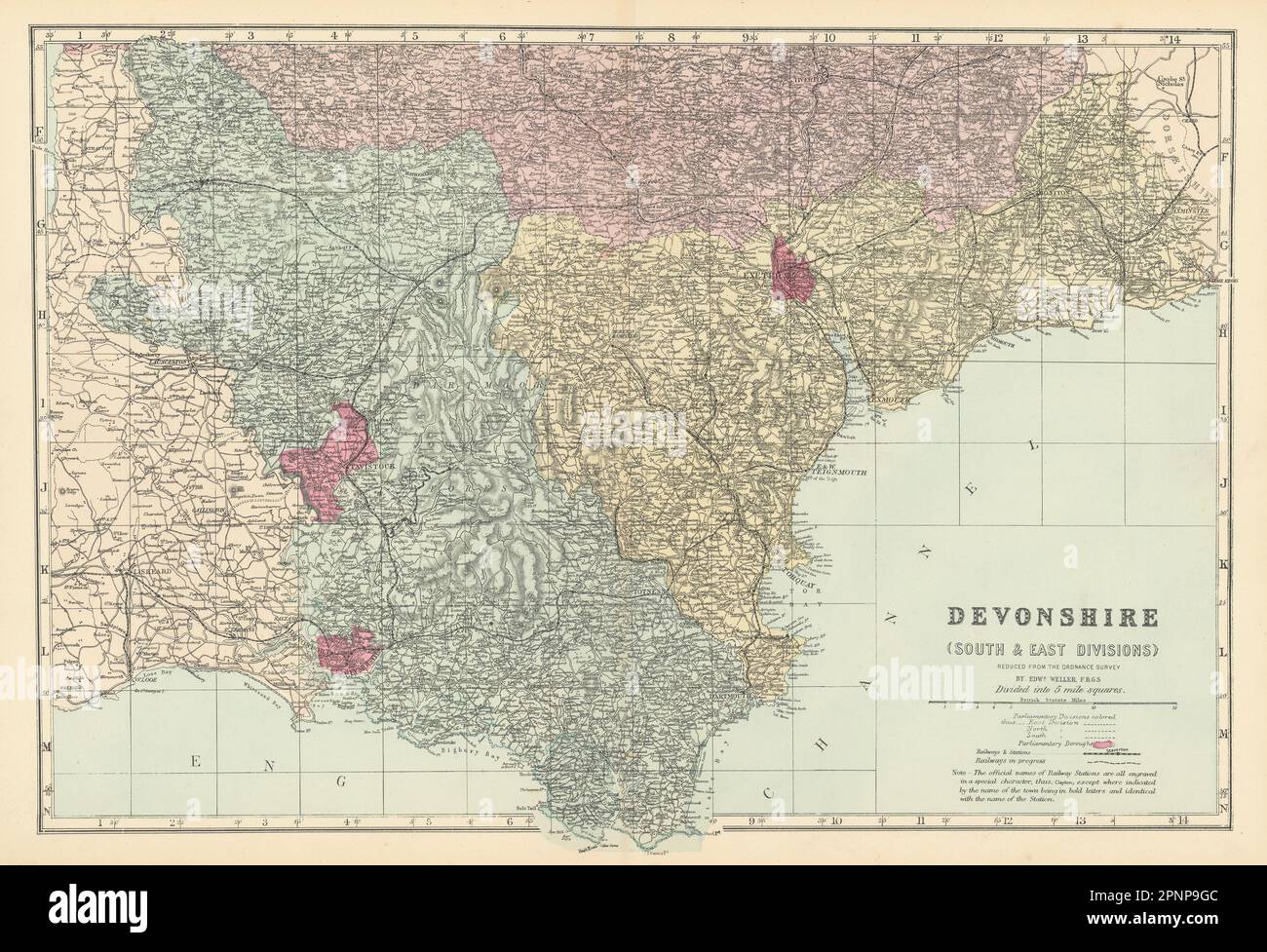 DEVON (SOUTH & EAST) antique county map by GW BACON 1885 old chart ...