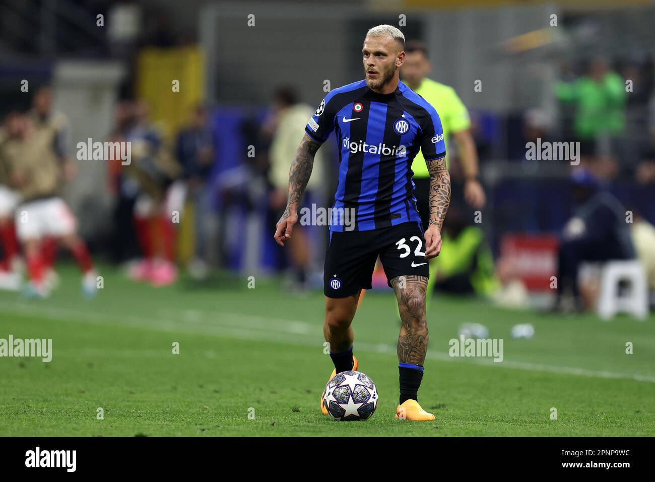 Milano, Italy. 19th Apr, 2023. Federico Dimarco of Fc Internazionale controls the ball during ...