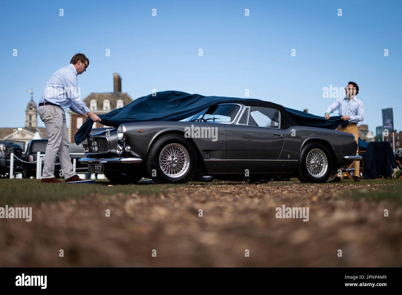 The cover is removed from a Maserati 3500 GT Spyder by Vignale on ...