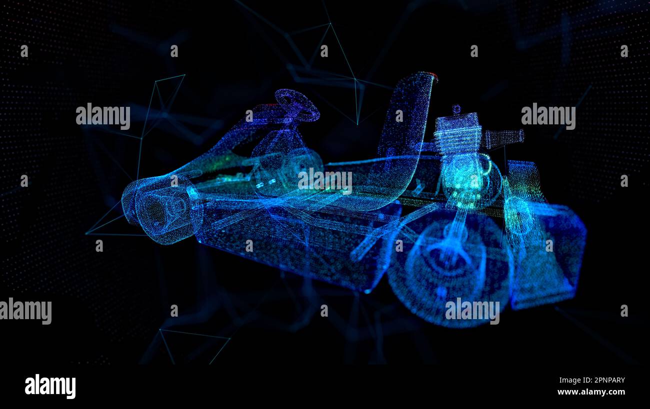 Karting car. Blue particle and lines form 3d model Kart Stock Photo - Alamy