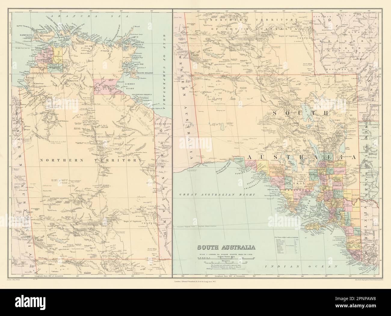 South Australia & Northern Territory. Explorers' routes. Large STANFORD ...