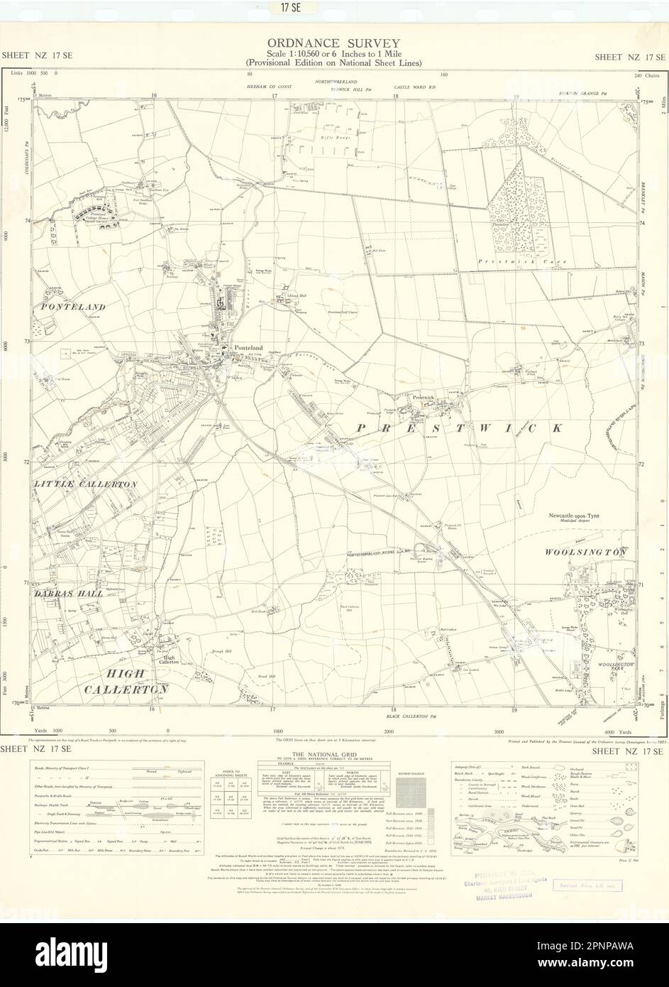 Ordnance Survey NZ17SE Northumbs Ponteland Callerton Woolsington 1951 ...