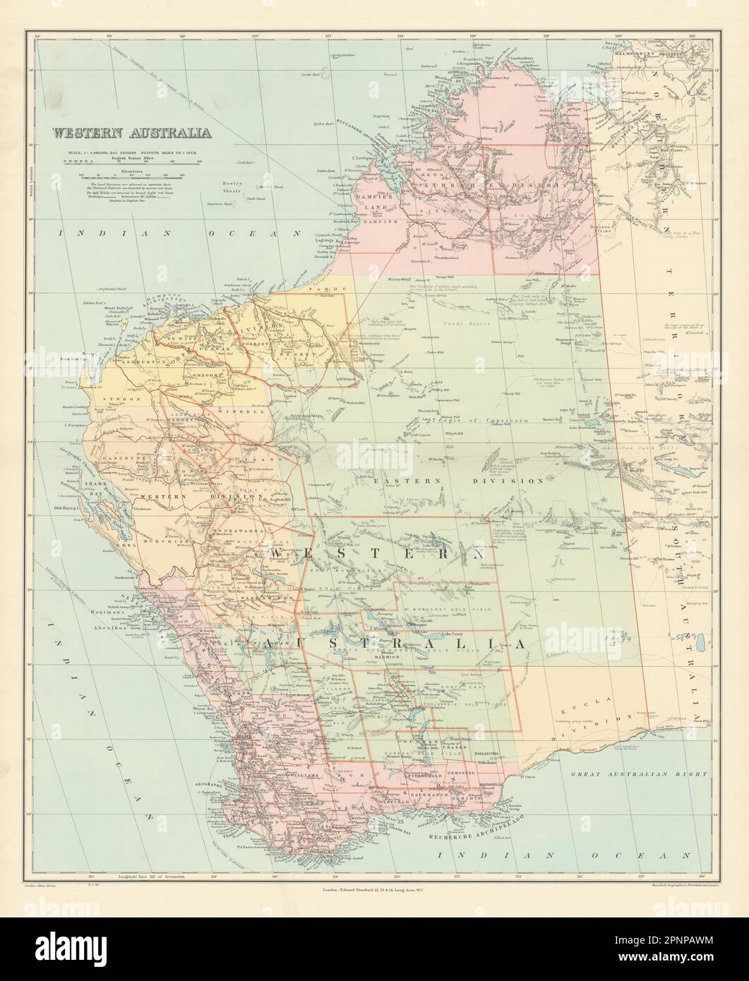 Western Australia. Districts. Explorers' routes. Large 66x55cm STANFORD ...