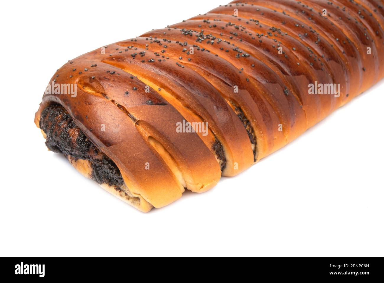 Baked poppy seed strudel product isolated on the white background Stock ...
