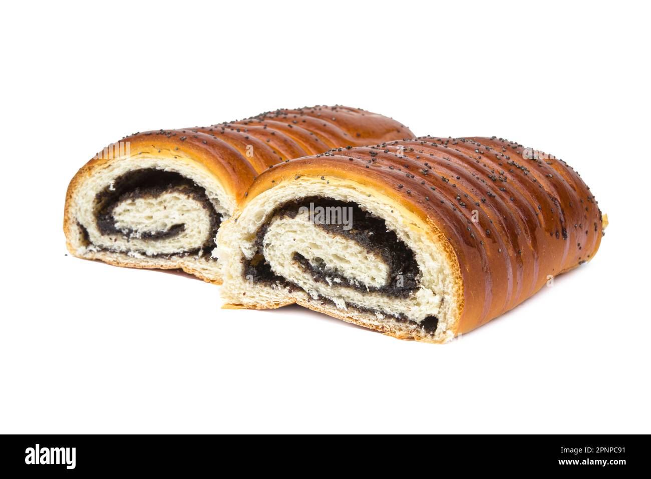 Baked poppy seed strudel product isolated on the white background Stock ...