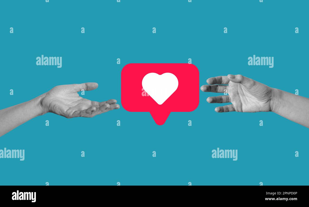 Abstract creative collage artwork template hand pointing fingers heart ...