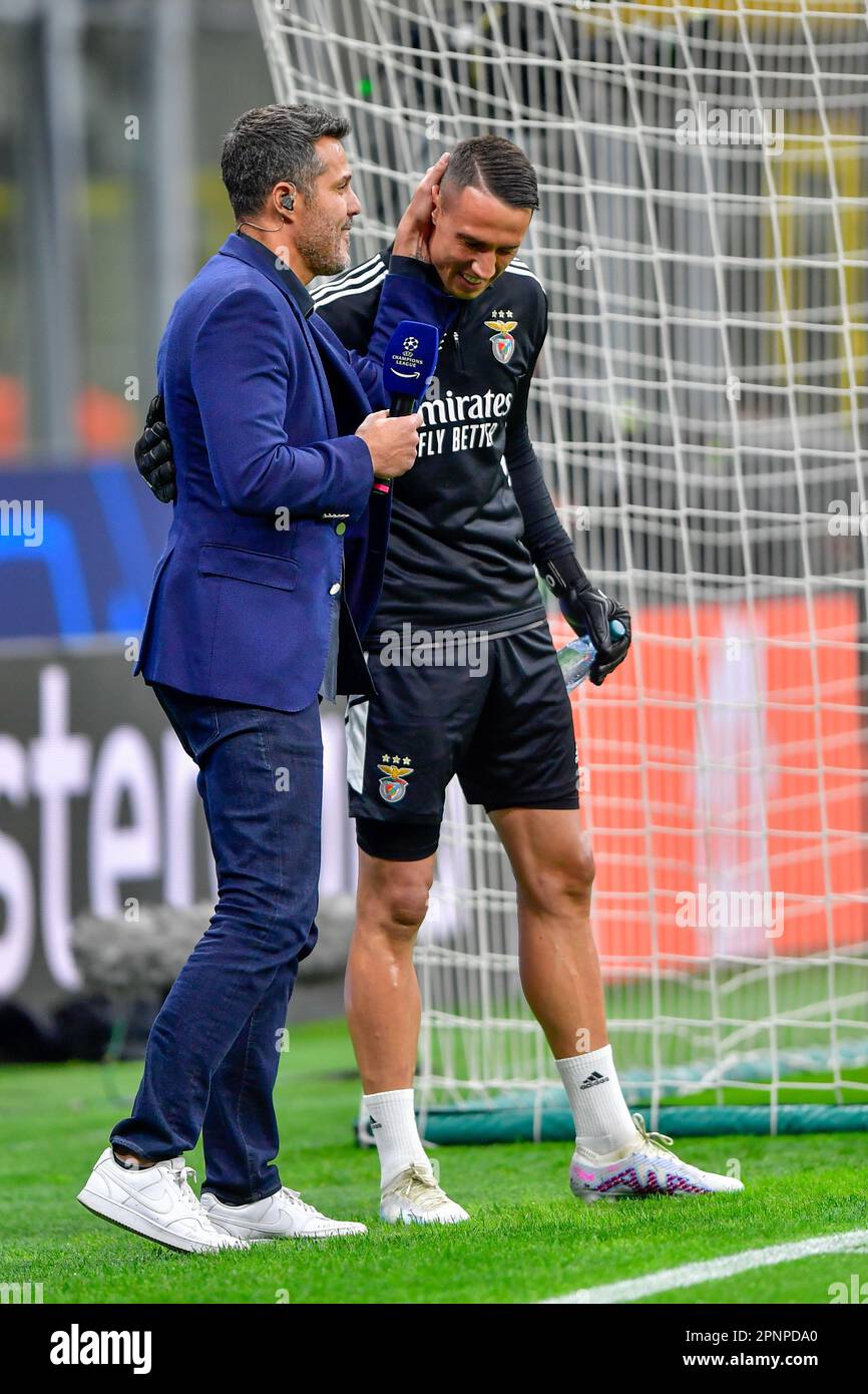 Milano, Italy. 19th Apr, 2023. Former footballer Julio Cesar (L) seen ...