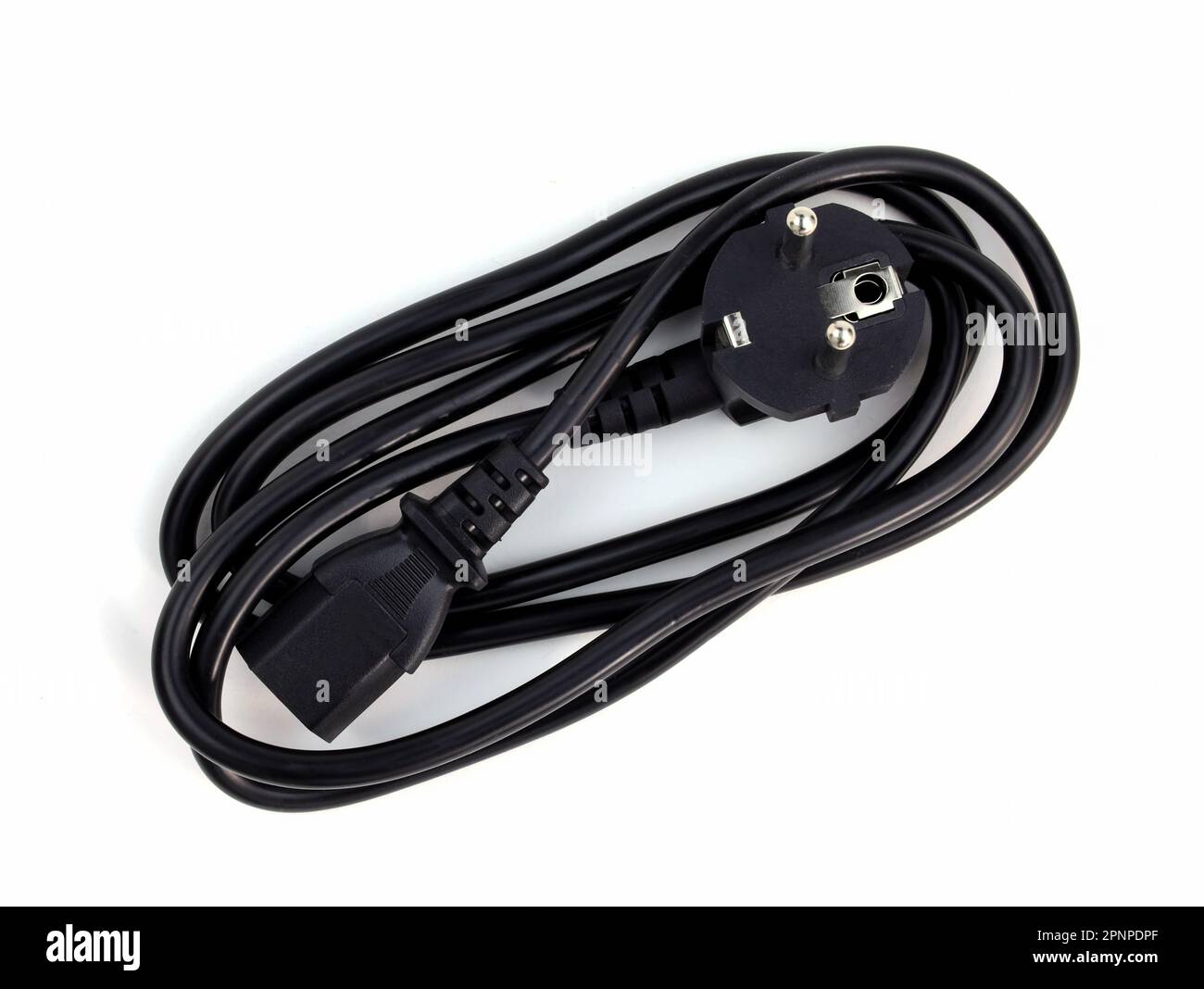 Power cable cord for computer on a white background. Black power cable ...