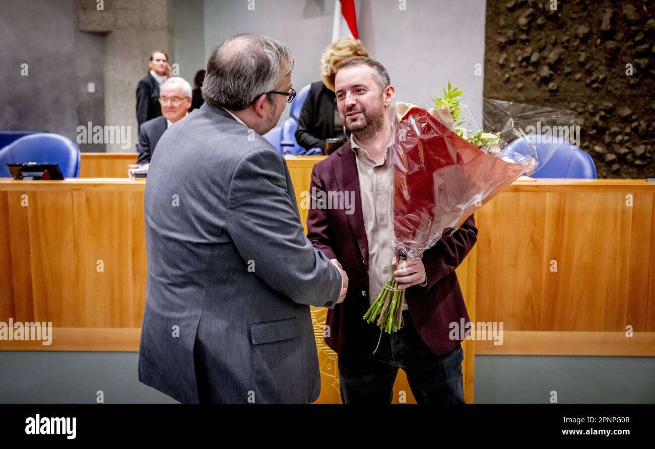 THE HAGUE - Jimmy Dijk of the SP is congratulated after being sworn in ...