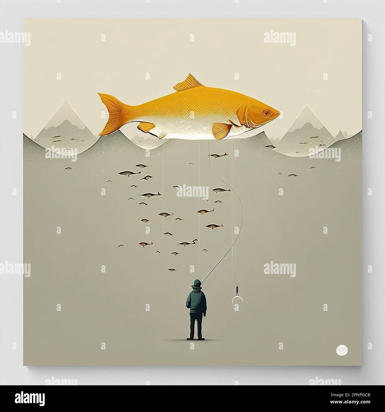 Underwater Predators Man vs Fish Artwork Print Stock Photo - Alamy