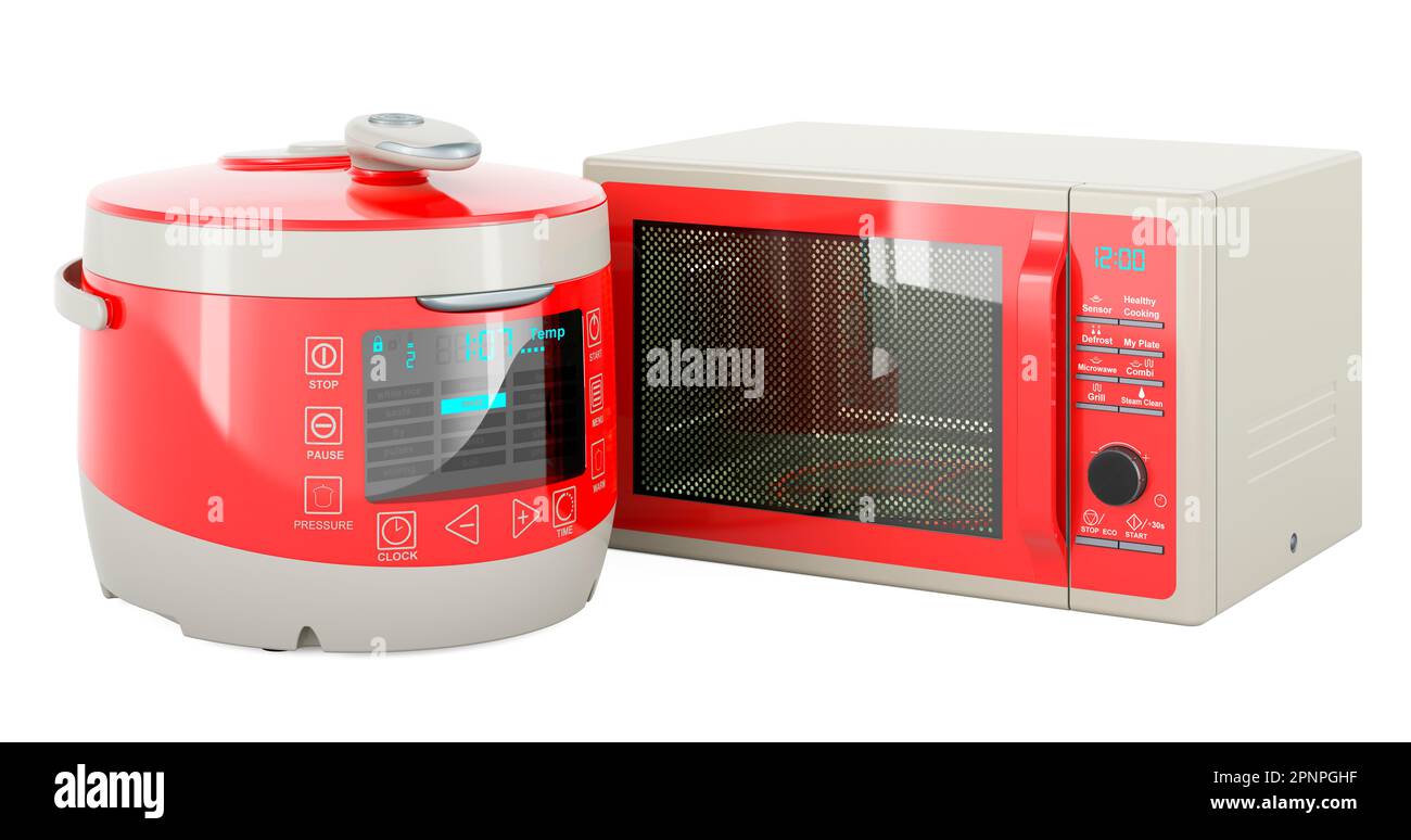 Automatic multicooker with microwave oven, 3D rendering isolated on ...