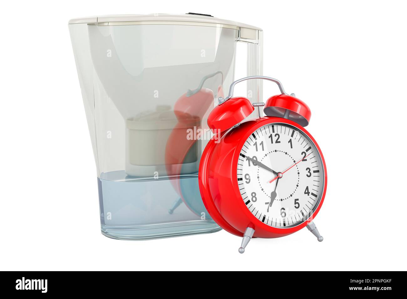 Pitcher water filter with alarm clock, 3D rendering isolated on white ...