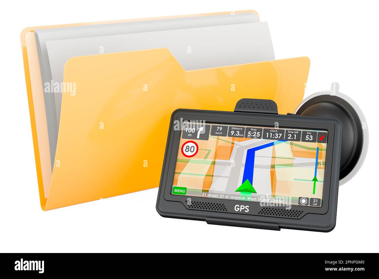 Yellow computer folder icon with GPS receiver, 3D rendering isolated on ...