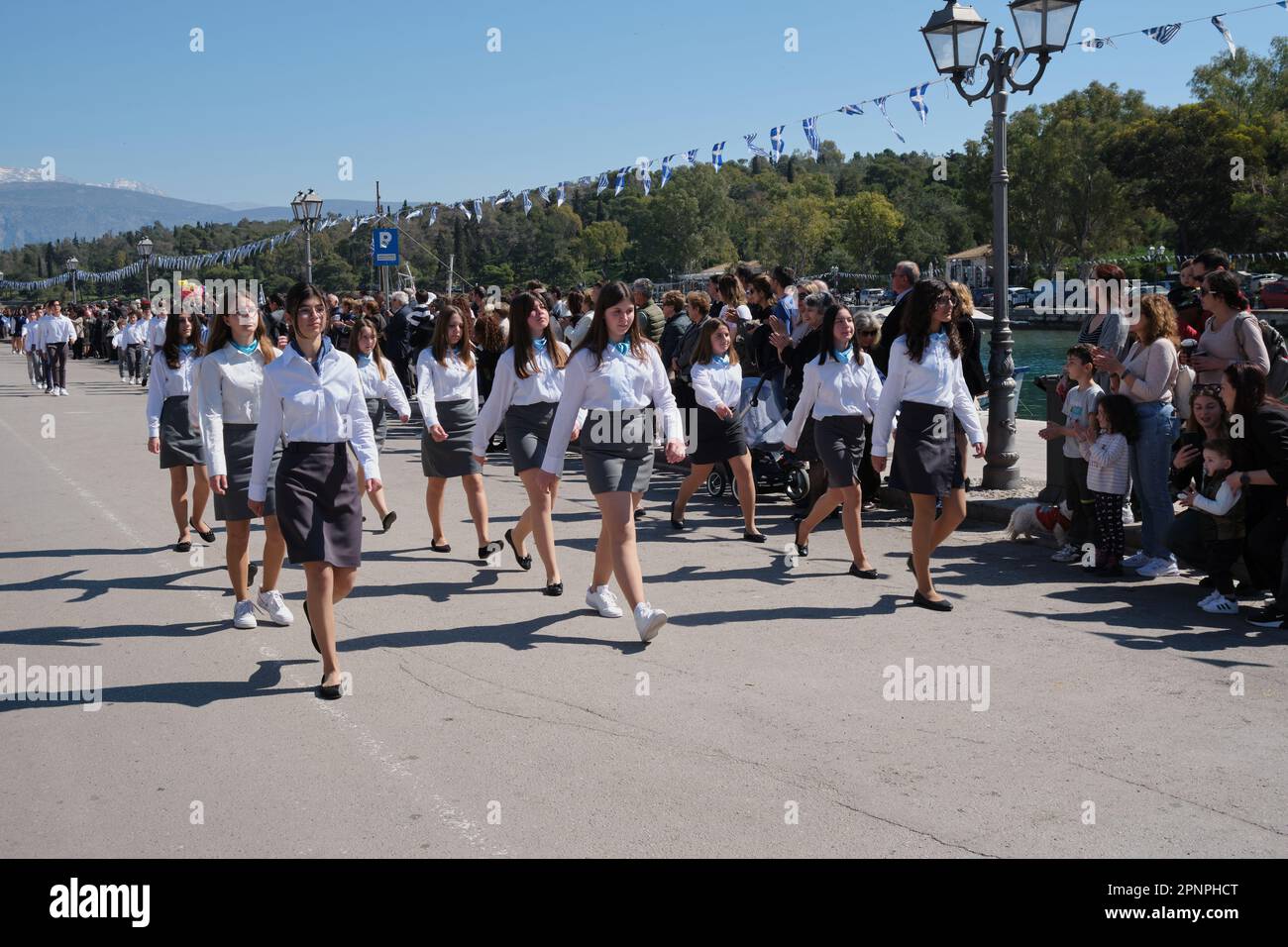 Local teenage girls on Independence Day in Galaxidi in Greece Stock ...